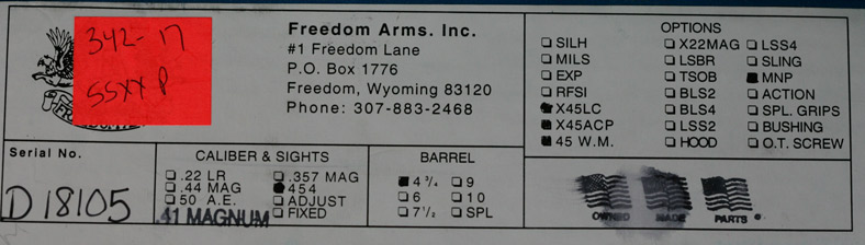 PATCHED Freedom Arms Model 83 Serial Numbers